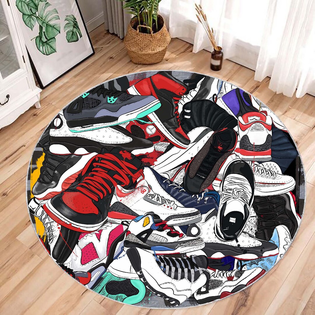 Sneakers Round Rug, Sneakers Carpet, Circle Shoes Rug, Sneakers ...