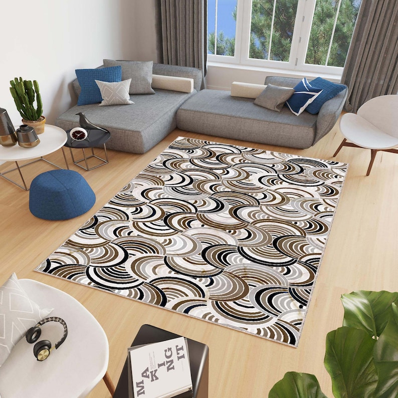 Geometric Pattern Circle Rug, Luxury With Gold Rug, Home Decor Rug - Etsy
