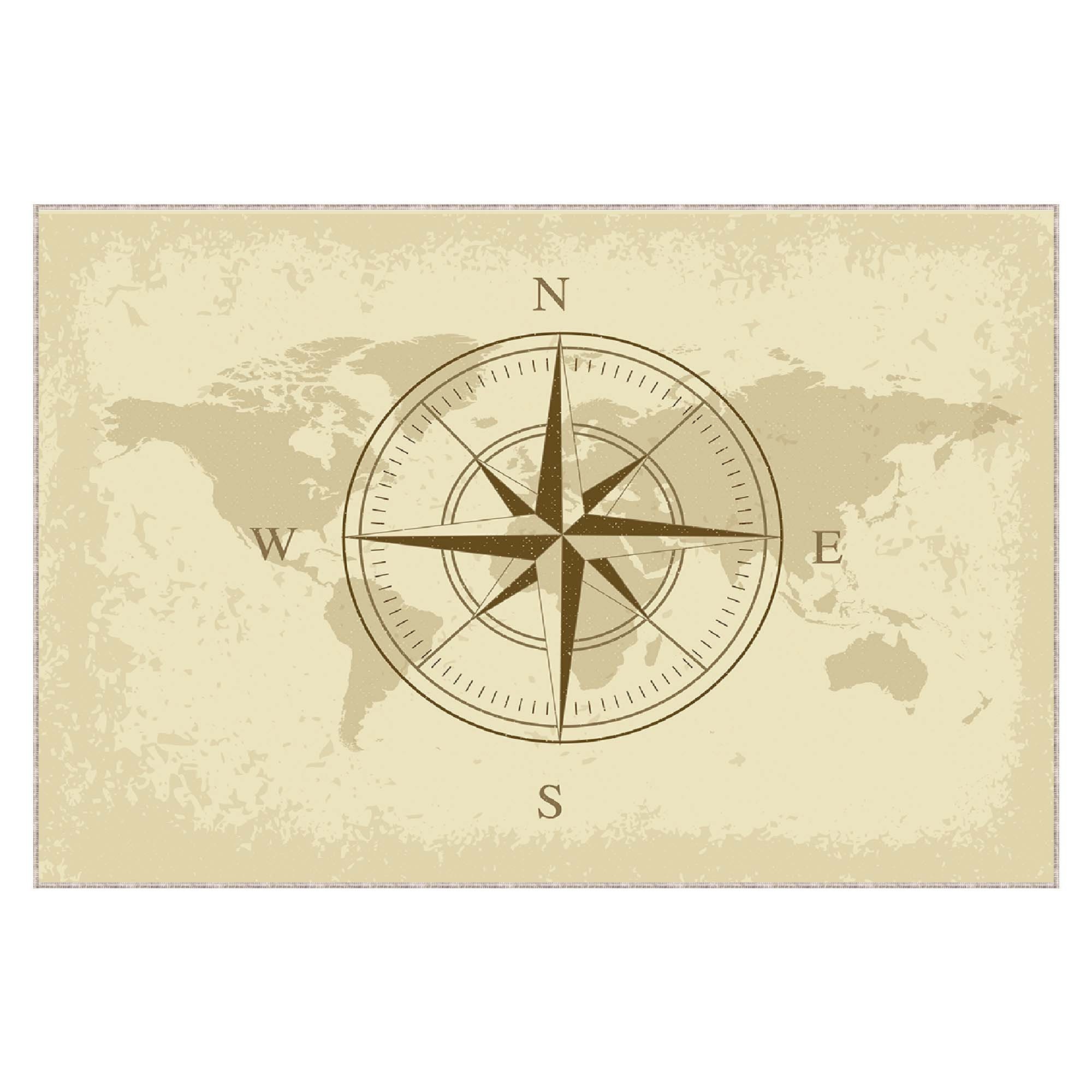 Nautical Map, Compass and World Map, Compass Rose Rug, Real Looking Non ...