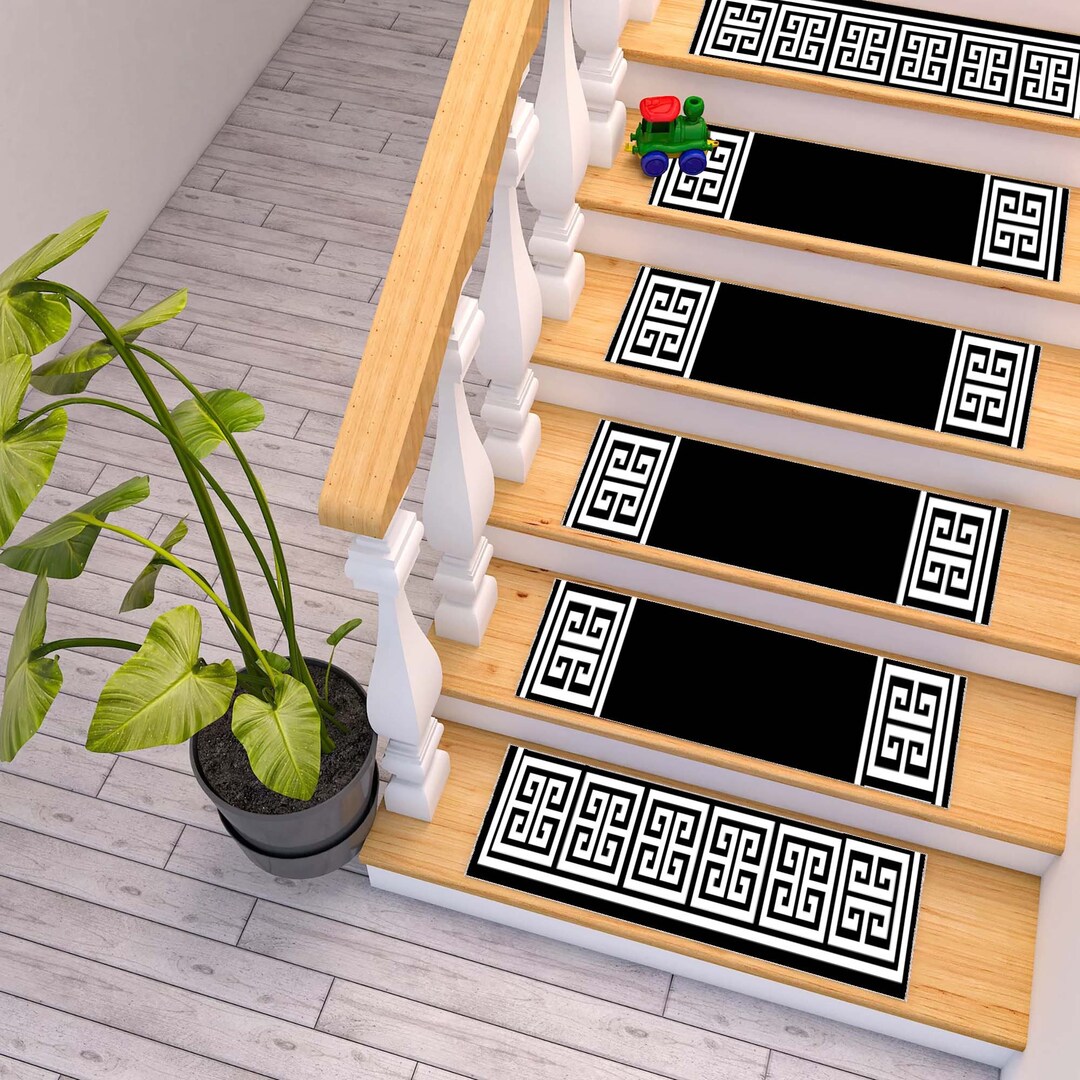 Ethnic Greek Mythology Rug, Stair Mat, Black Decor, Greek Wave Rug ...