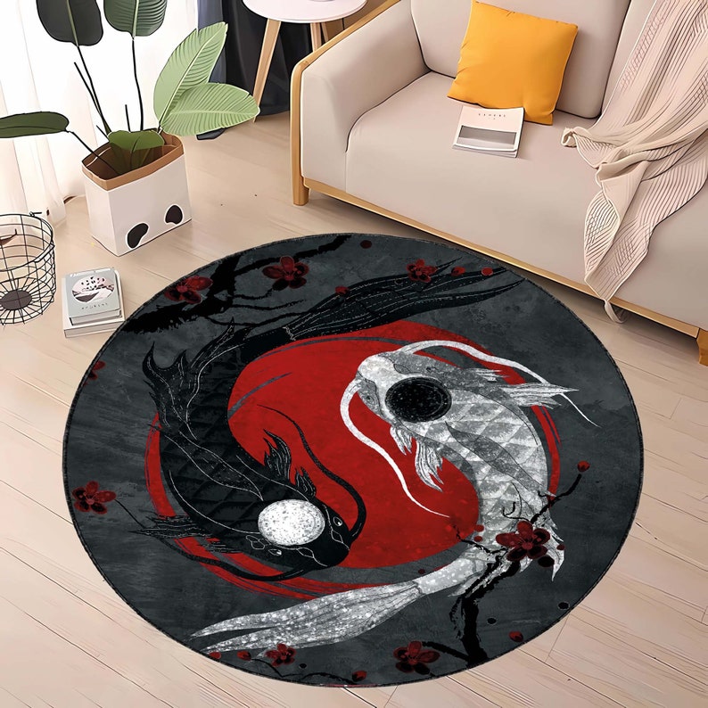 Yin Yang Rug, Koi Fishes Rug, Fish Pattern Rug, Yin and Yang Design Rug ...