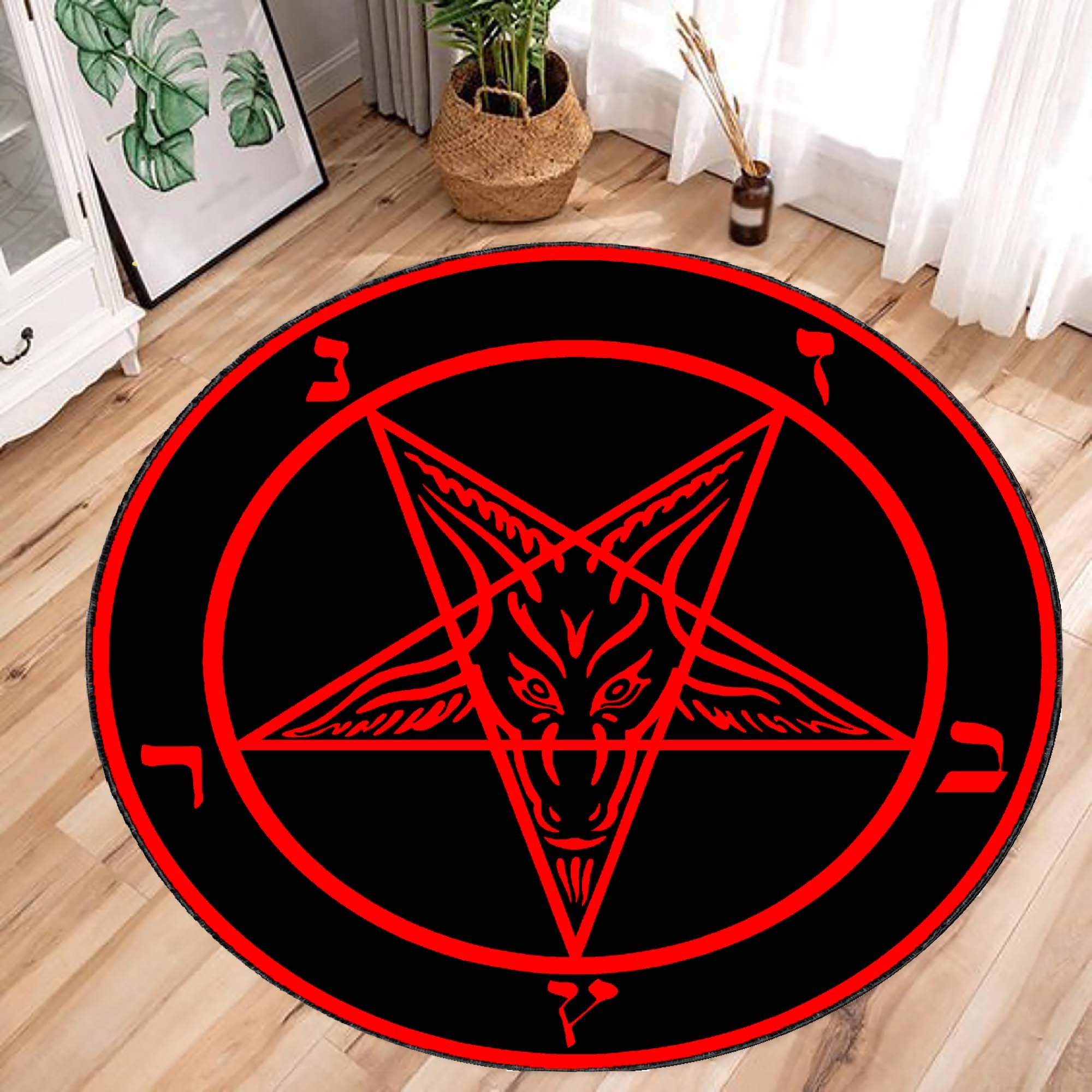Simple Pentagram Magic Rug, Round Rug, Satan Round Carpet, Satanic ...