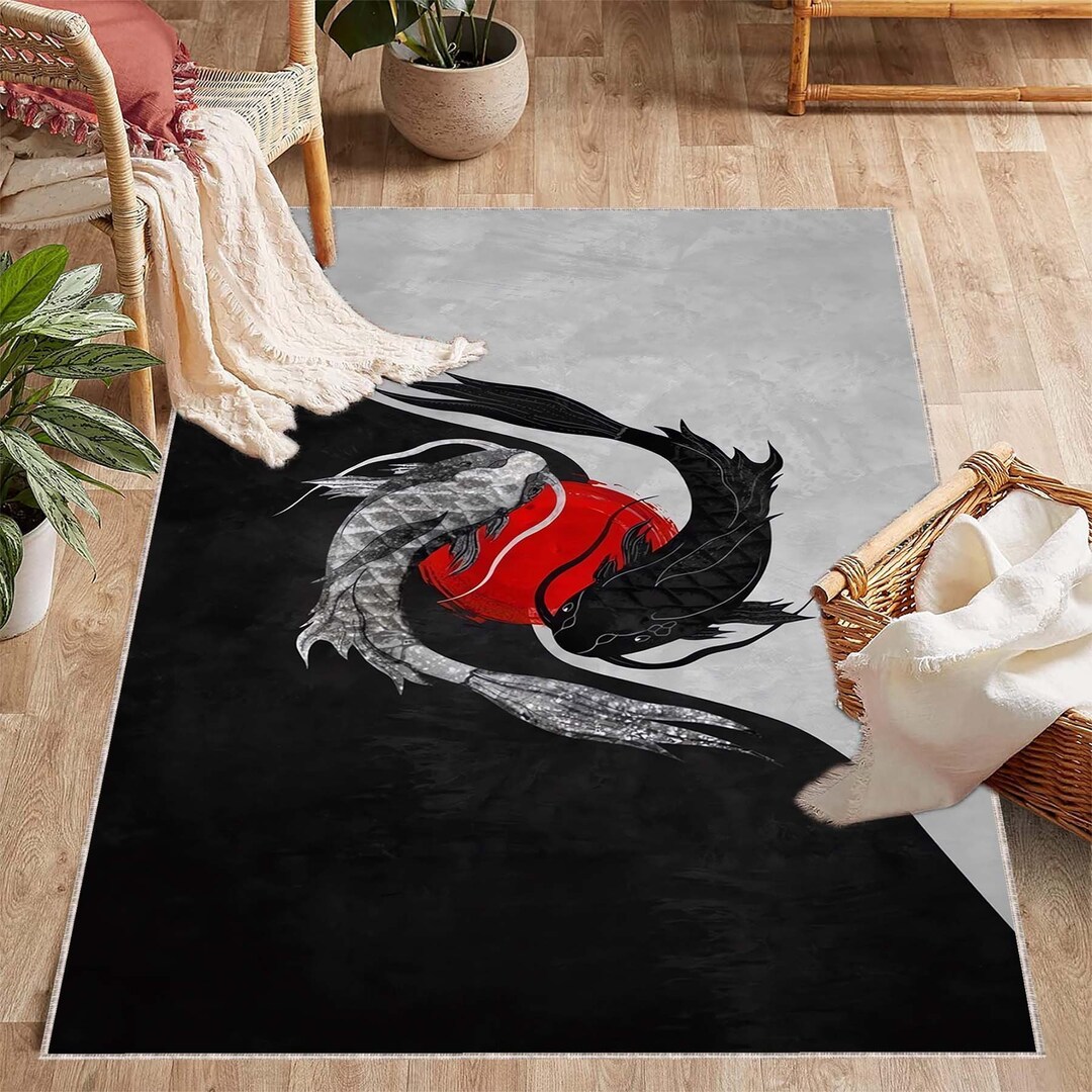 Yin Yang, Koi Fishes, Fish Patterned Rug, Japanese Rug, Yin and Yang ...
