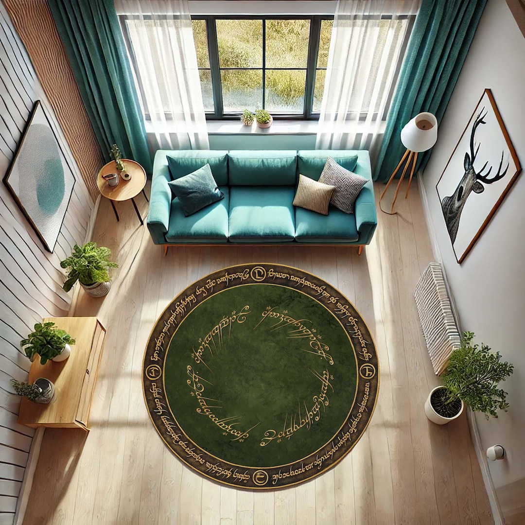 Lord Rings Carpet, Middle Earth Decor, Round Green Rug, Fantasy Floor ...