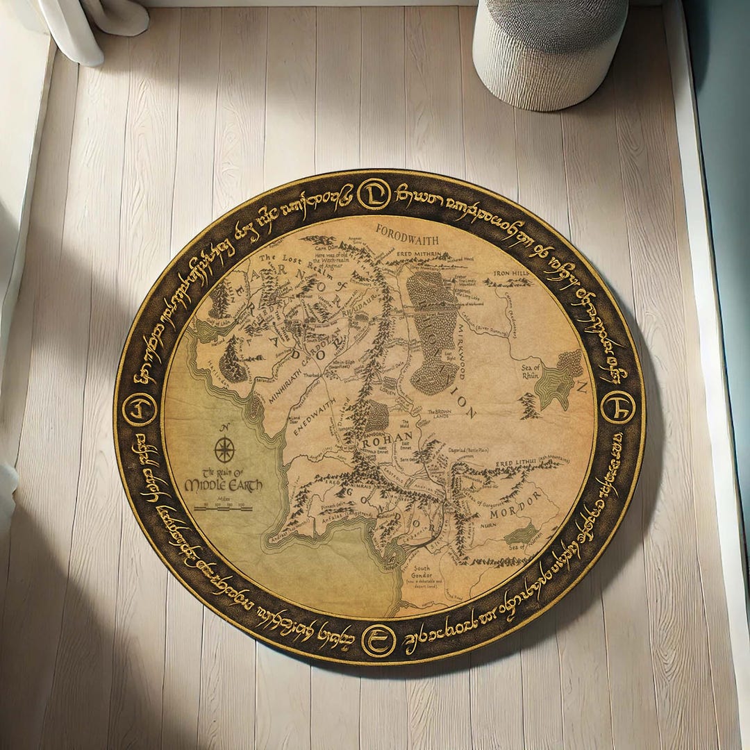 Middle Earth Map, Lord of the Rings, Round Fantasy Rug, Lotr Decor ...