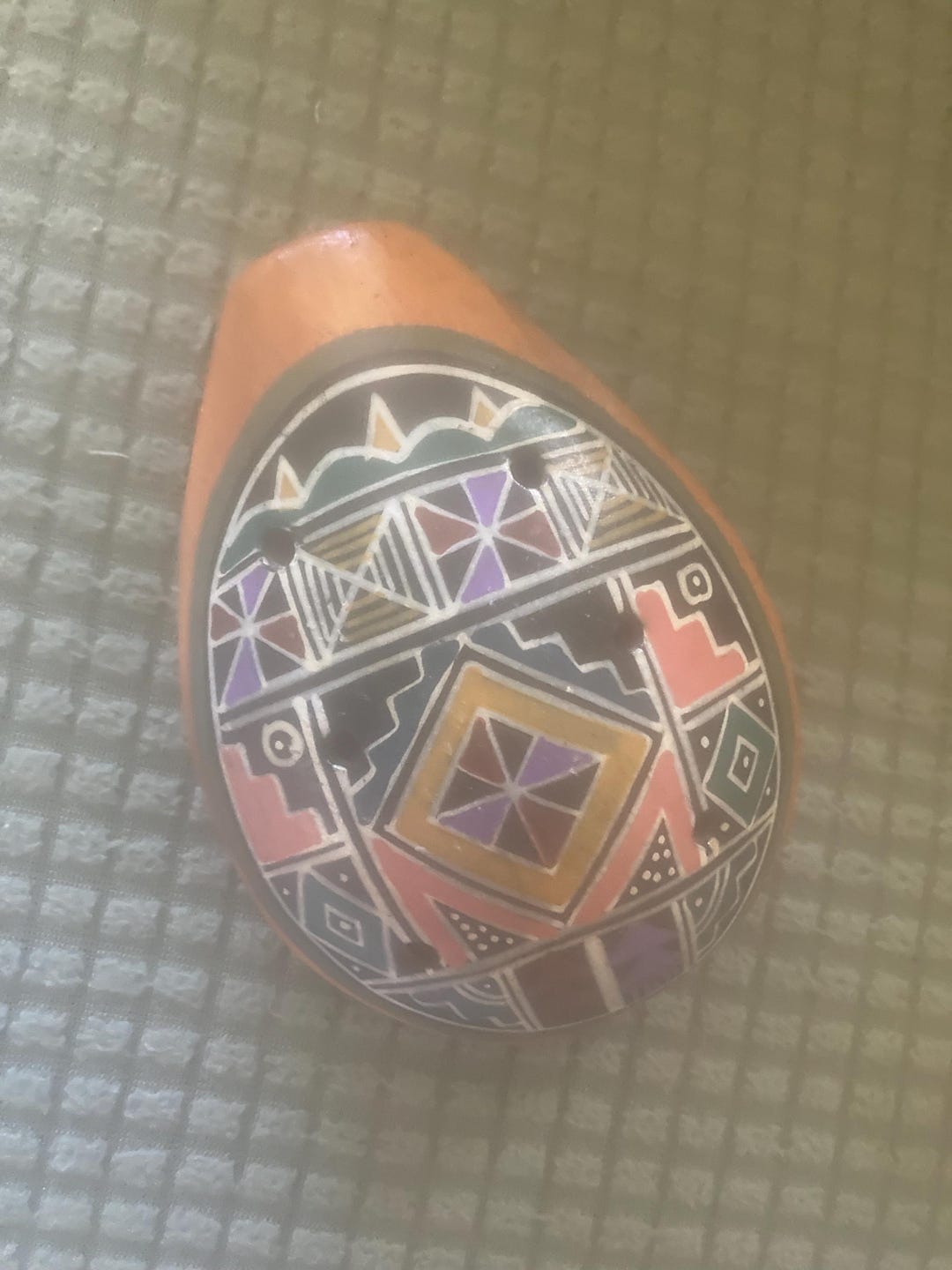 Peruvian Ocarina Whistle Clay Pottery Flute Handmade/painted 6 Holes 4 ...