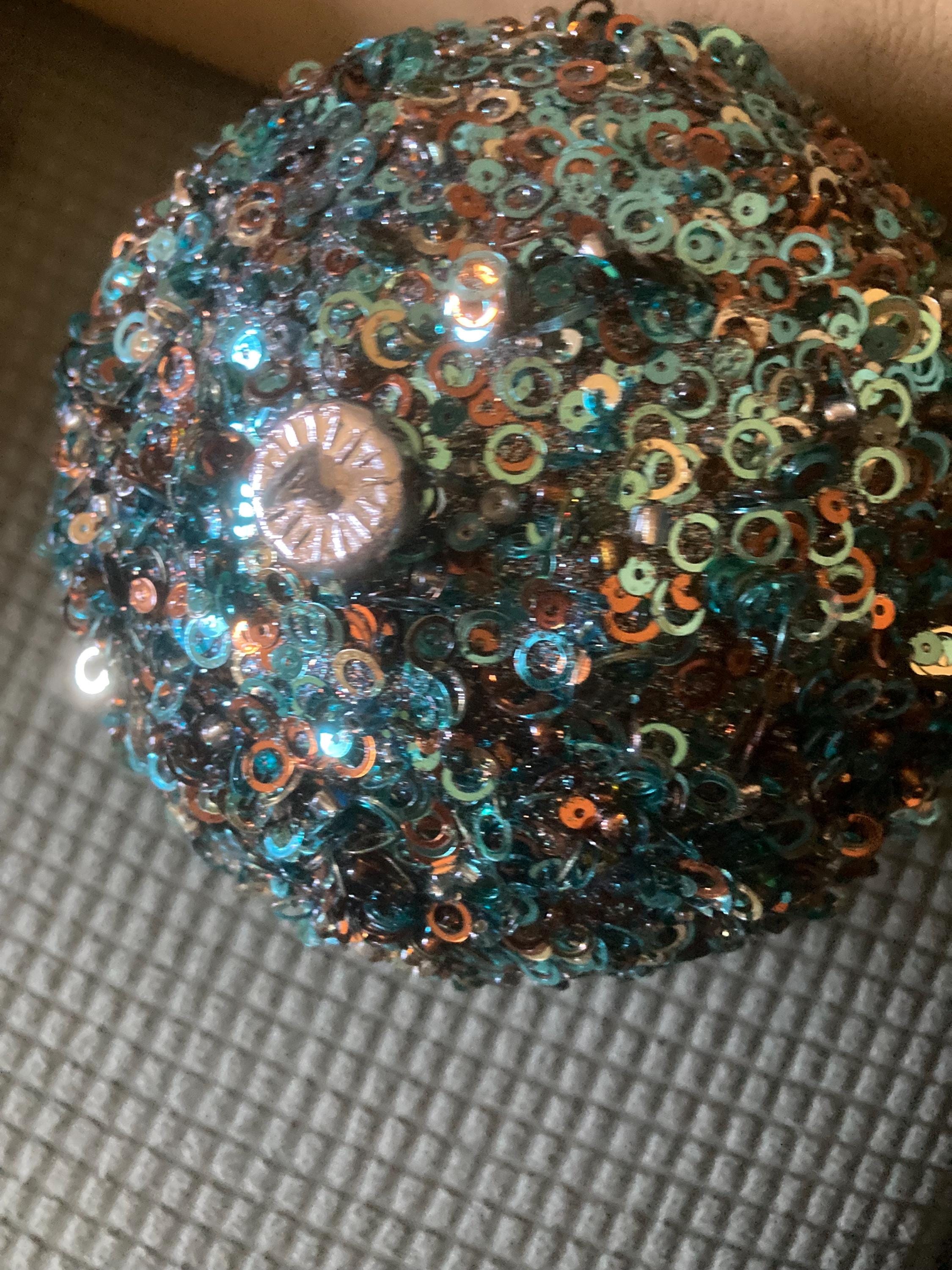 Vintage Teal and Brass Sequin Ornament 6 Inch Diameter - Etsy