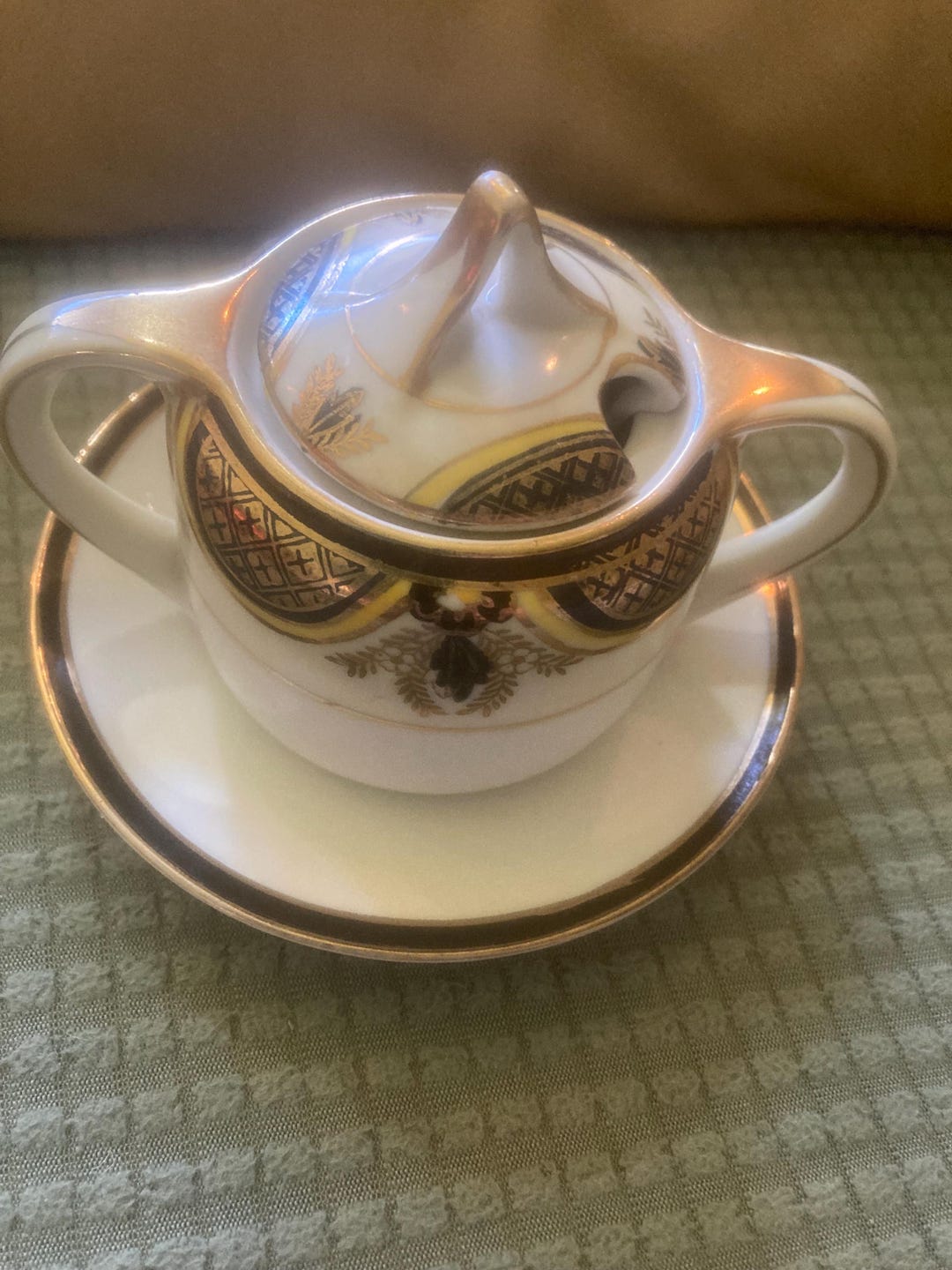 Vintage Porcelain Noritake Jam Condiment Jar With Spoon Slot, Gold ...