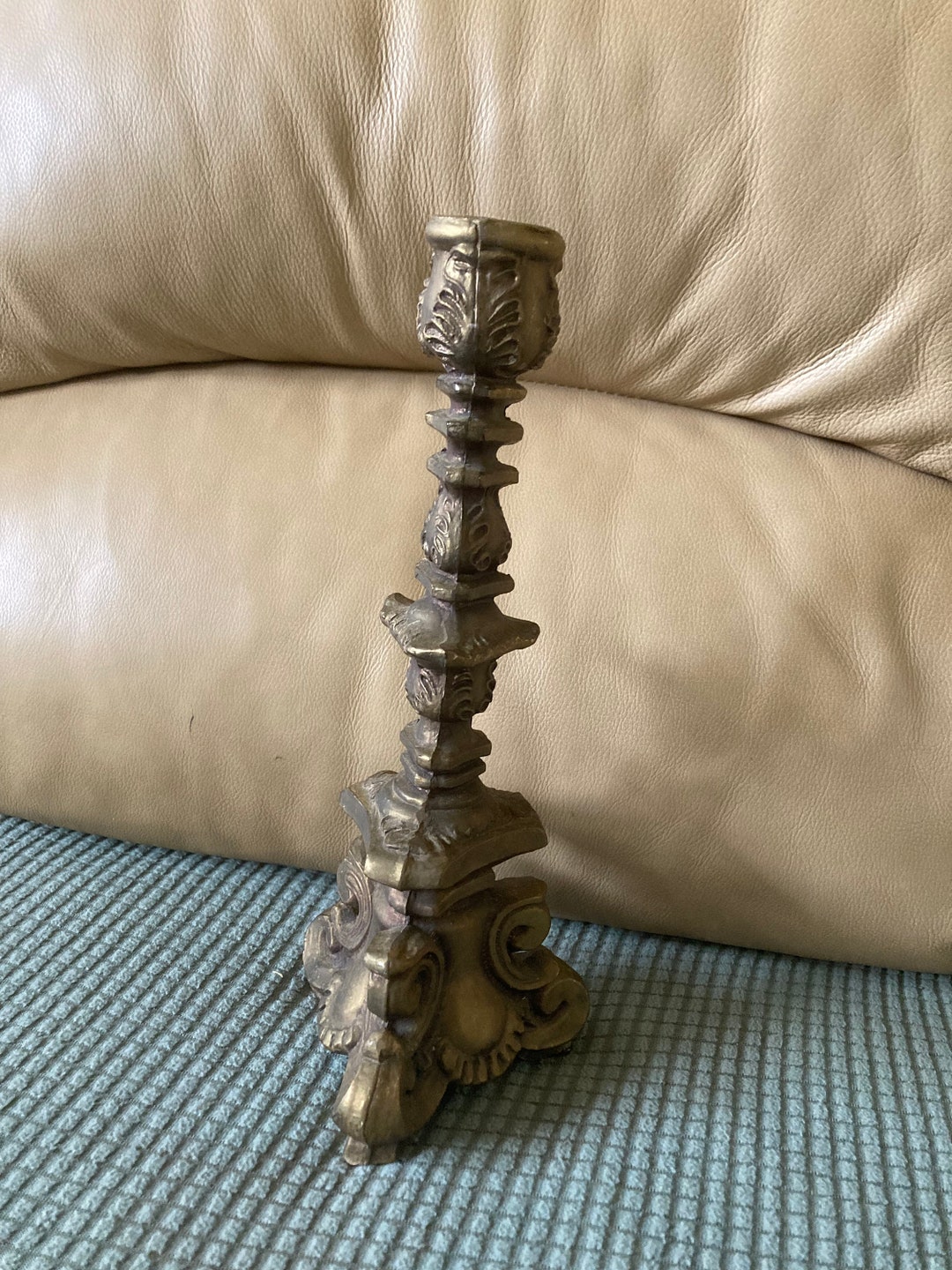 Vintage Heavy Candlestick Baroque Brass 11 Tall - Etsy