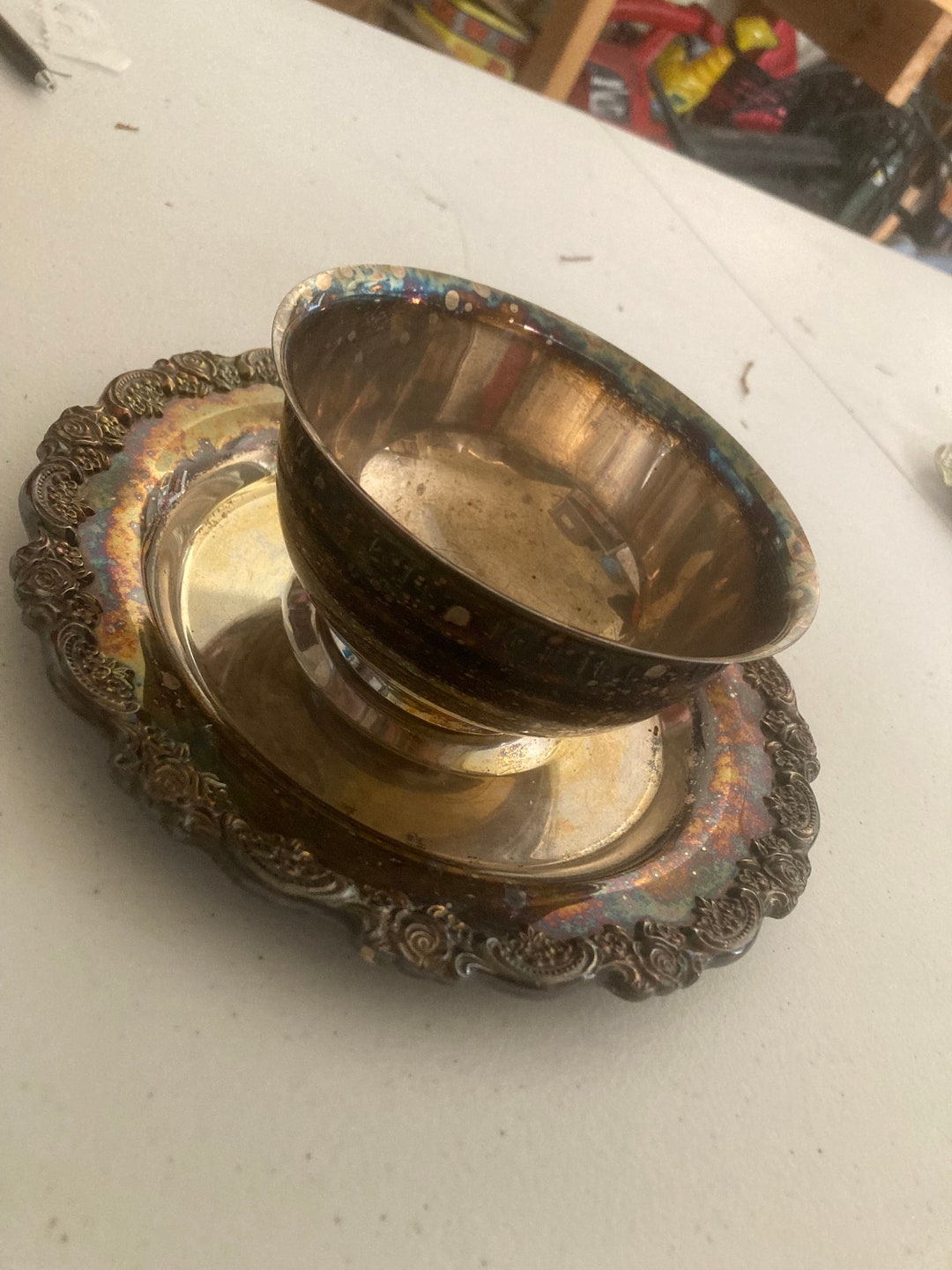 Vintage Oneida Silverplate Sauce Bowl With Attached Underplate - Etsy