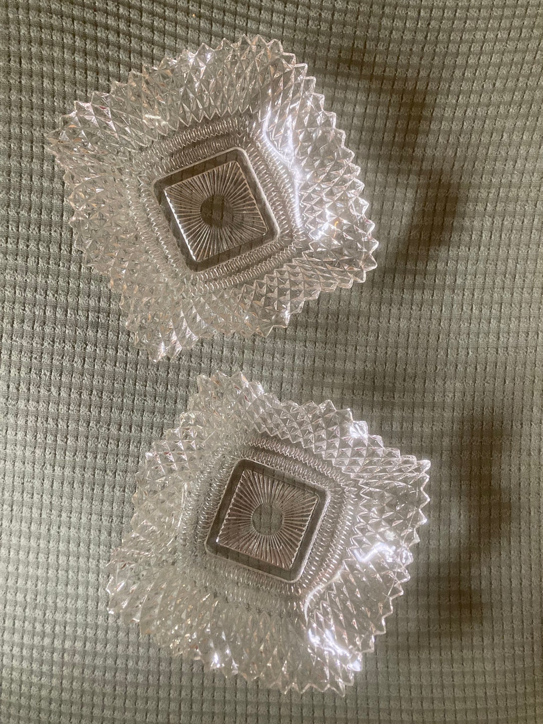 Vintage Indiana Glass Sawtooth Ruffled Edge Diamond Point Clear Candy ...