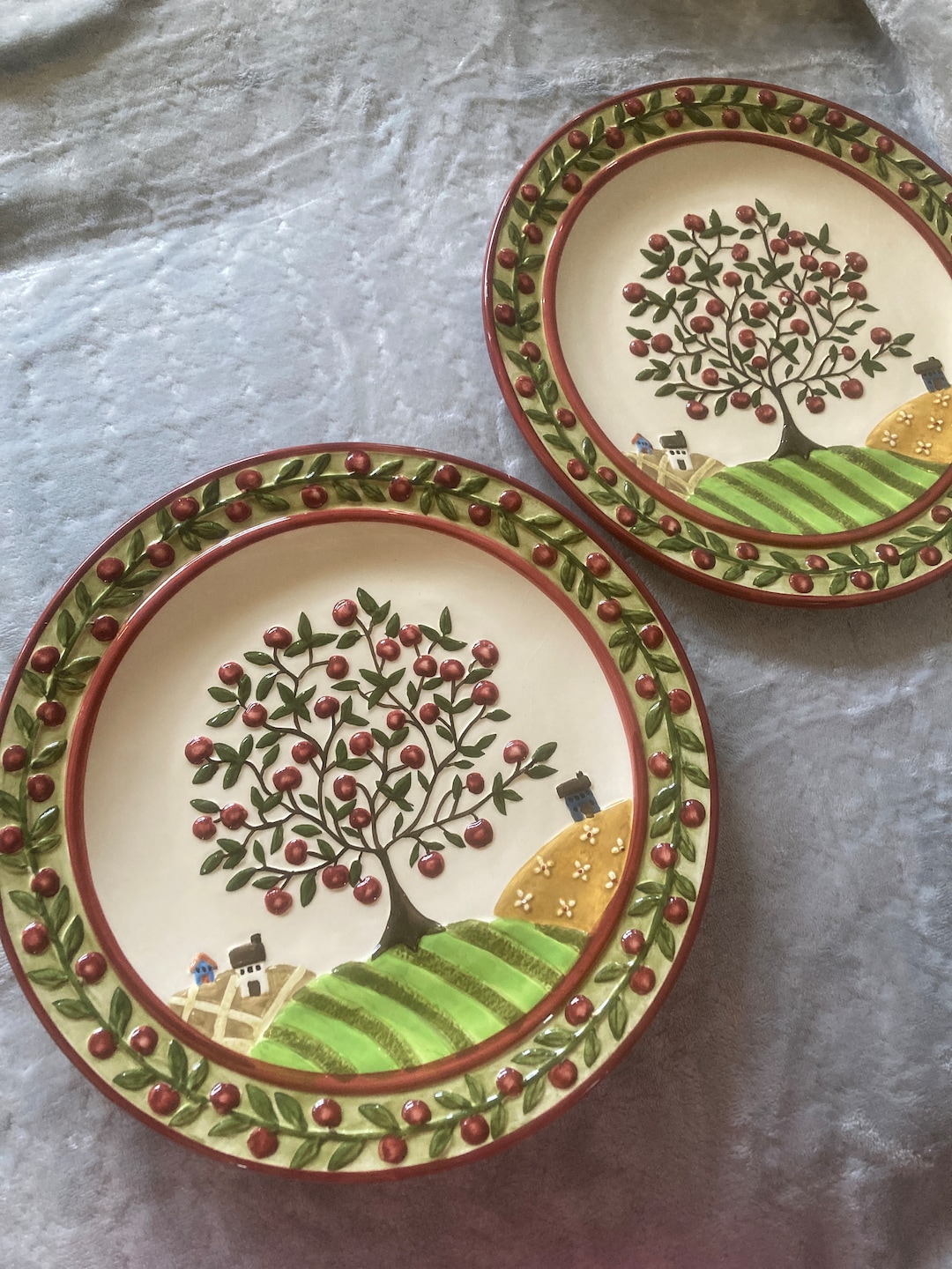 Ganz Bella Casa Ceramic Embossed Apple Tree Dinner Plates Set of 2–11 ...