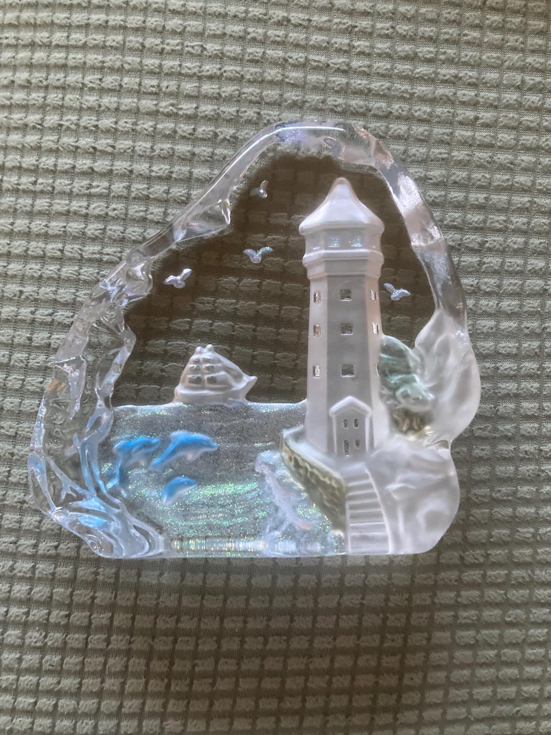Vintage Art Glass Reverse Etched Lighthouse Scene- Heavy Paperweight - Etsy