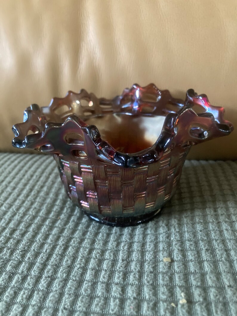 Vintage Fenton Pre-logo Carnival Glass Basket Weave Bowl - Etsy