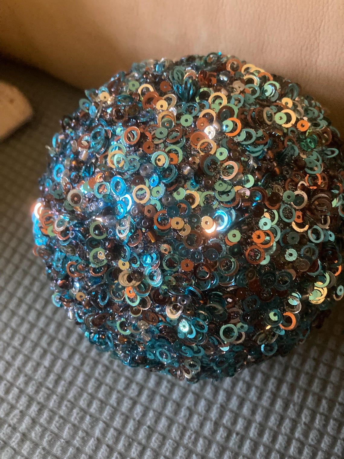 Vintage Teal and Brass Sequin Ornament 6 Inch Diameter - Etsy