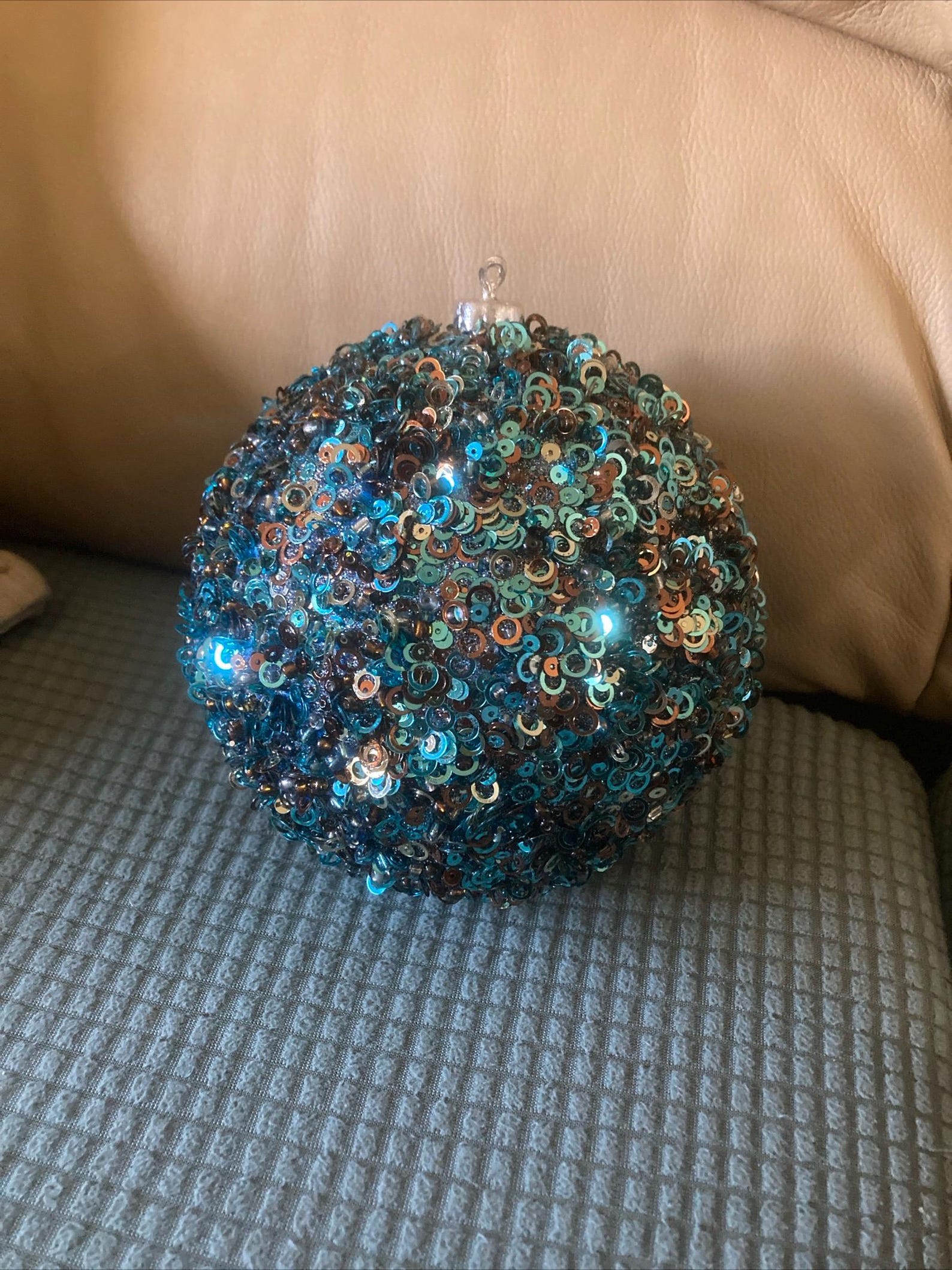Vintage Teal and Brass Sequin Ornament 6 Inch Diameter - Etsy
