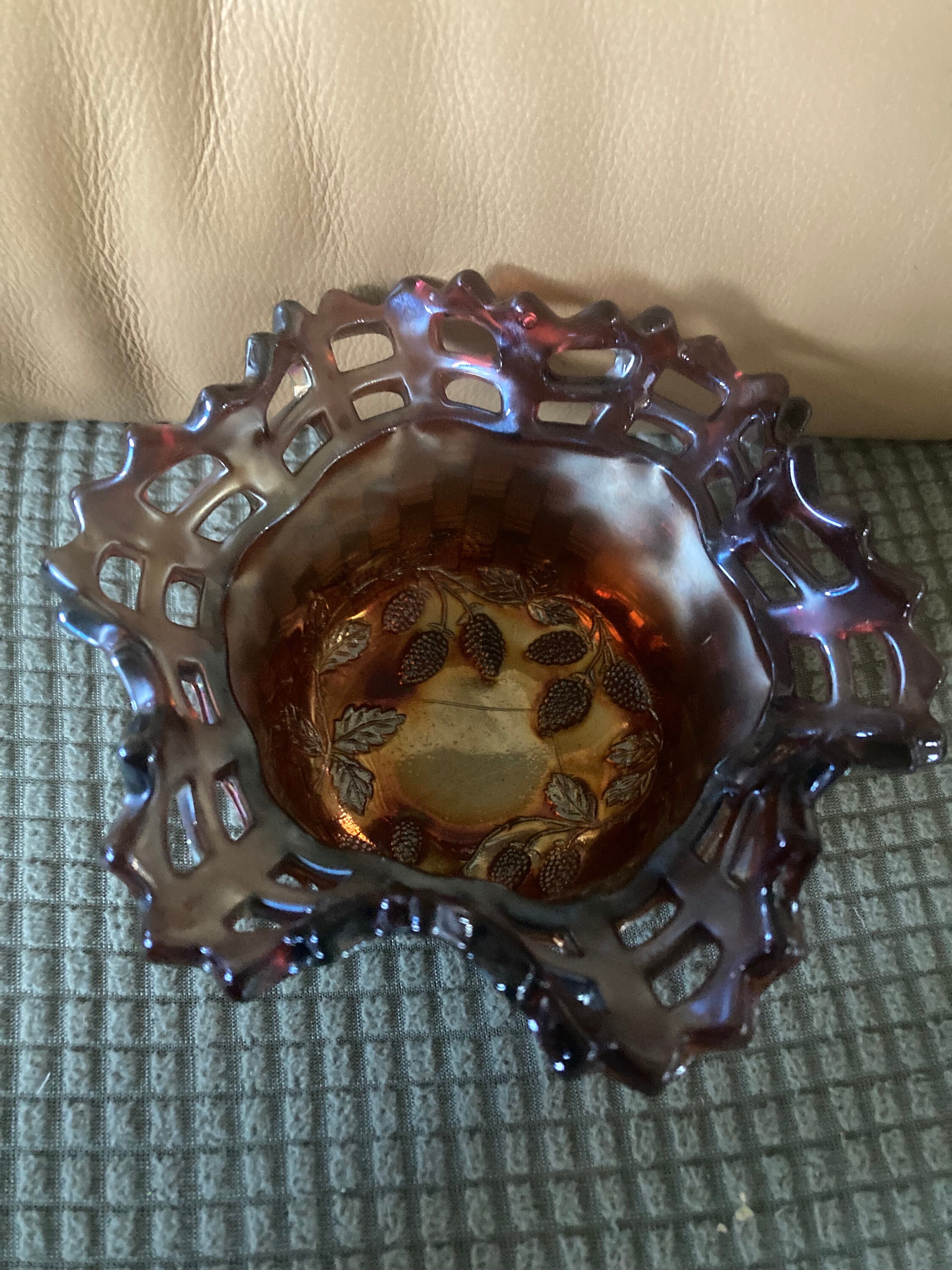 Vintage Fenton Pre-logo Carnival Glass Basket Weave Bowl - Etsy