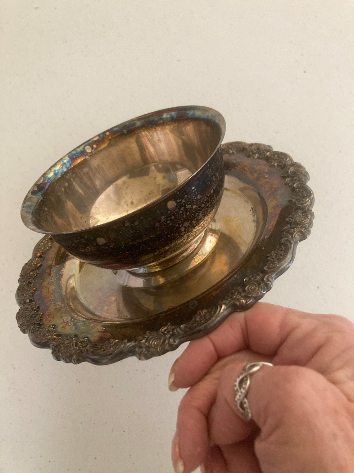 Vintage Oneida Silverplate Sauce Bowl With Attached Underplate - Etsy