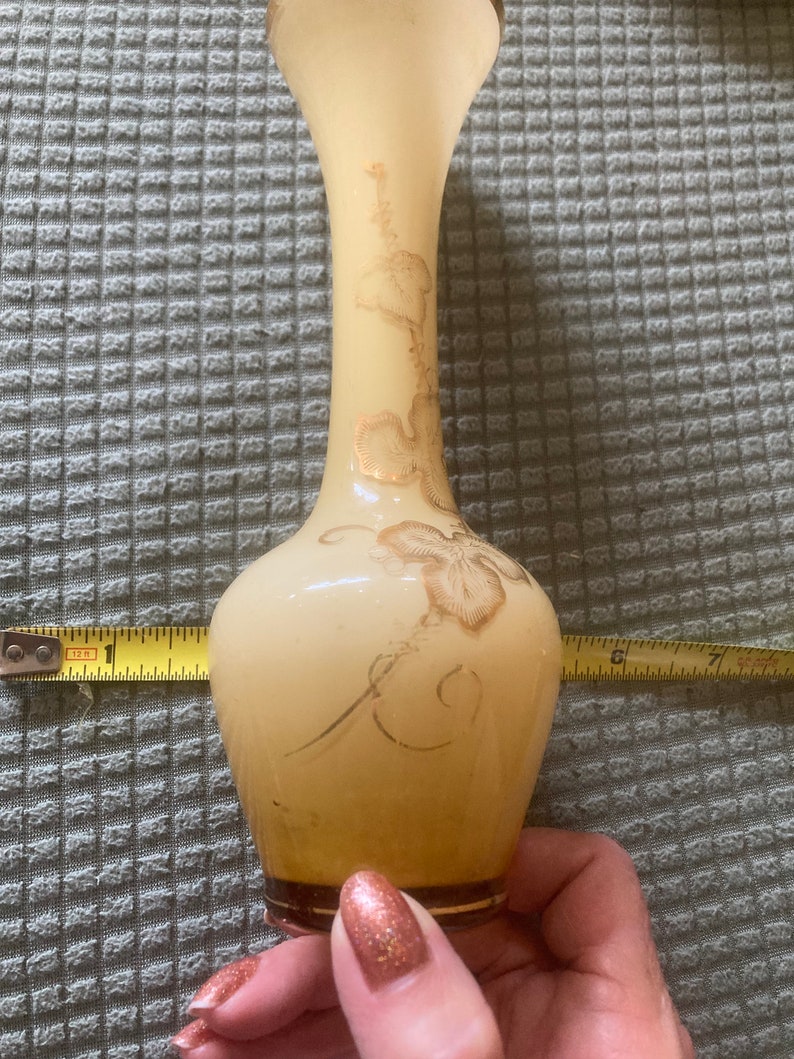 Vintage Cream Cased Glass Vase With the Gold Rim and Florals Bud Vase ...