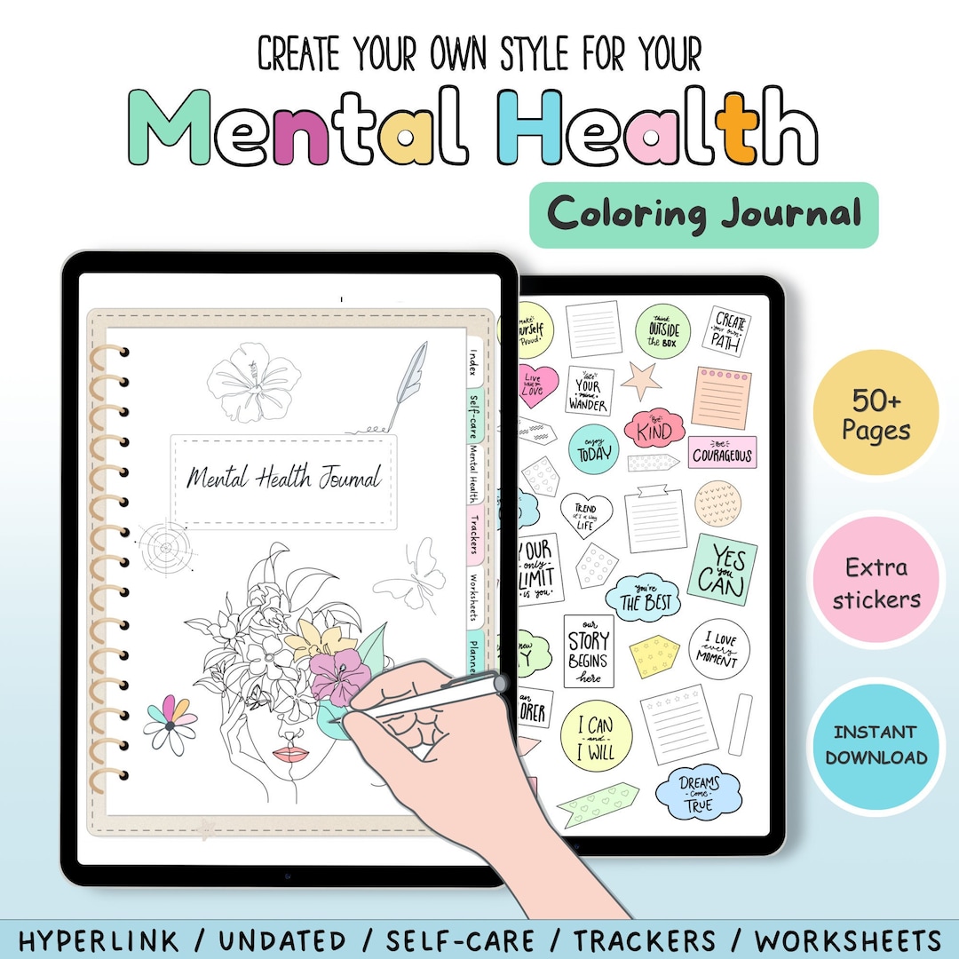 Coloring Mental Health Digital Therapy Journal, Self Care, Anxiety ...