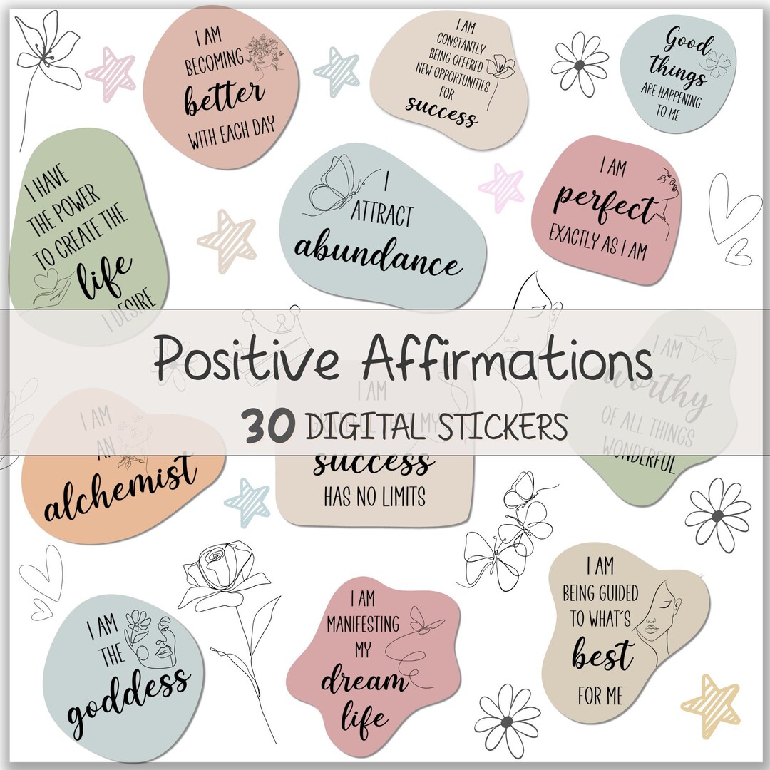 Daily Positive I Am Affirmations, Digital Stickers for Goodnotes, Your ...