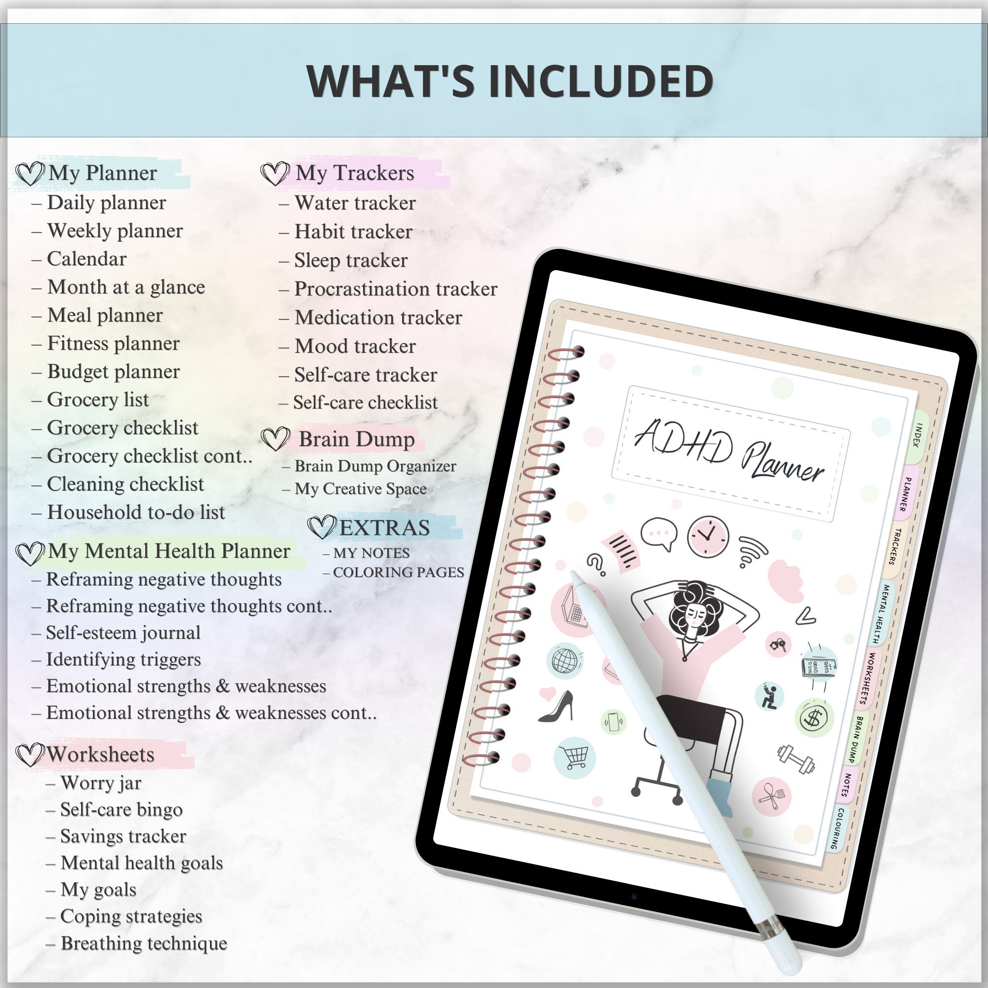ADHD Digital Planner for Goodnotes, Daily Brain Dump Journal for Ipad ...