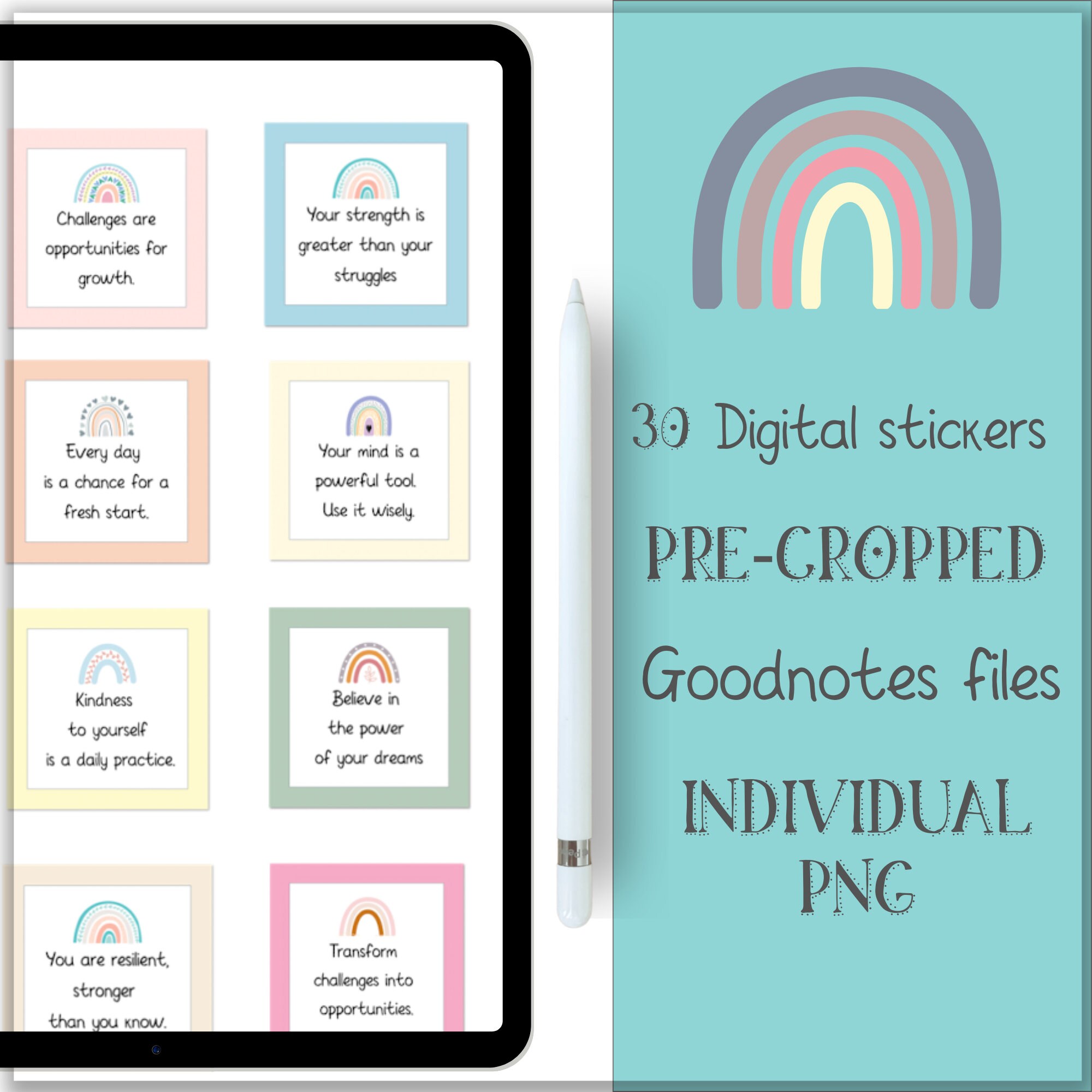 Mental Health, Digital Stickers for Goodnotes, Inspirational Quote ...