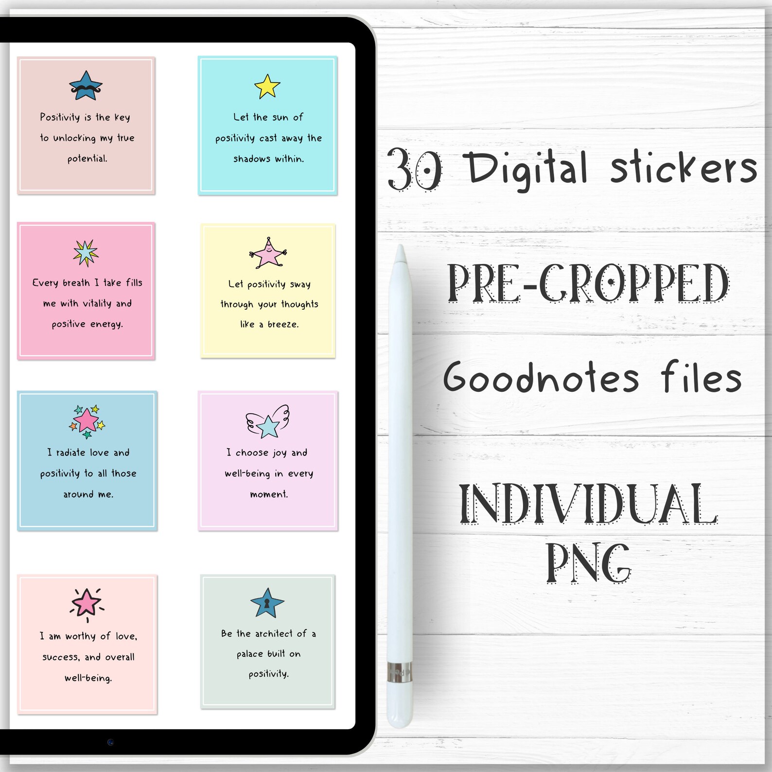 Daily Positive Affirmations, Digital Stickers for Goodnotes, Your ...