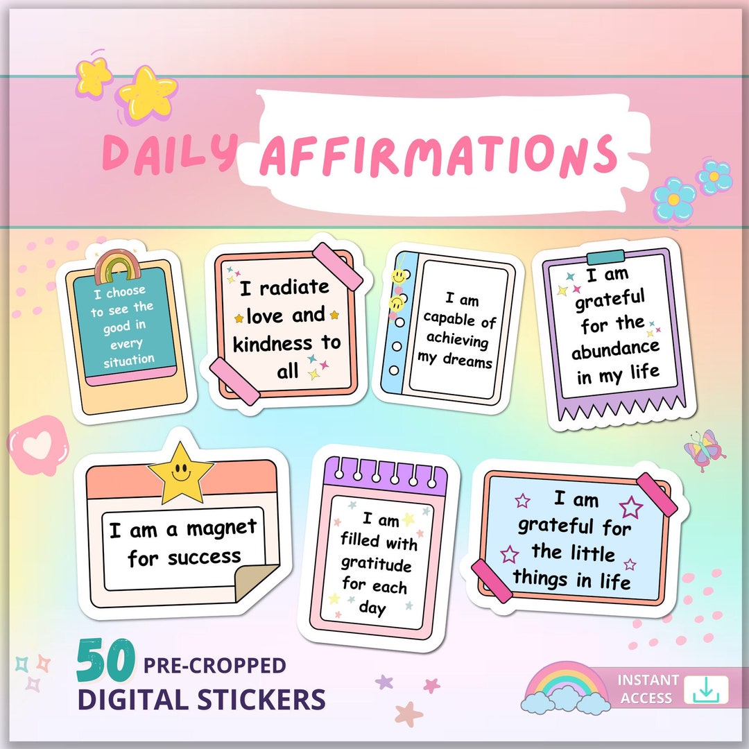 Affirmations Sticky Notes for Goodnotes, Digital Stickers, Mental ...