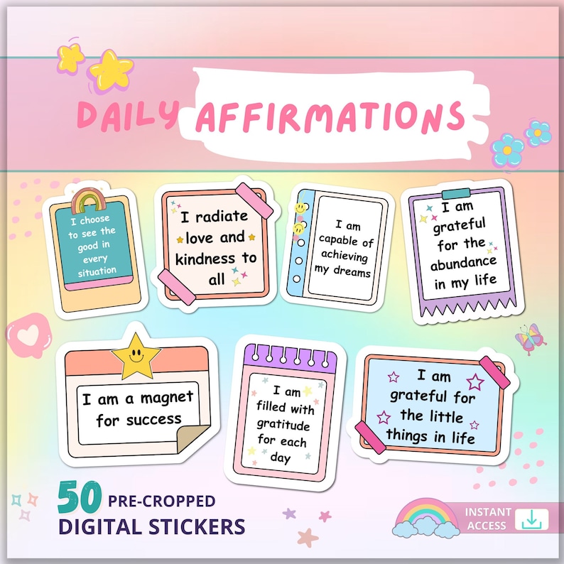 Affirmations Sticky Notes for Goodnotes, Digital Stickers, Mental ...