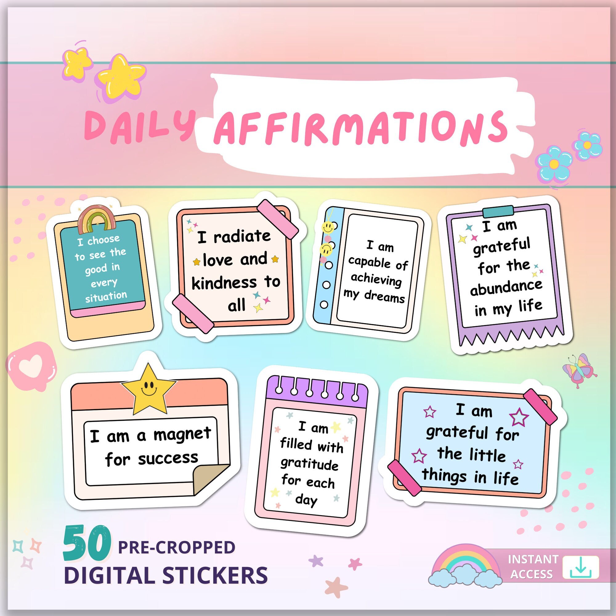 Affirmations Sticky Notes for Goodnotes, Digital Stickers, Mental ...