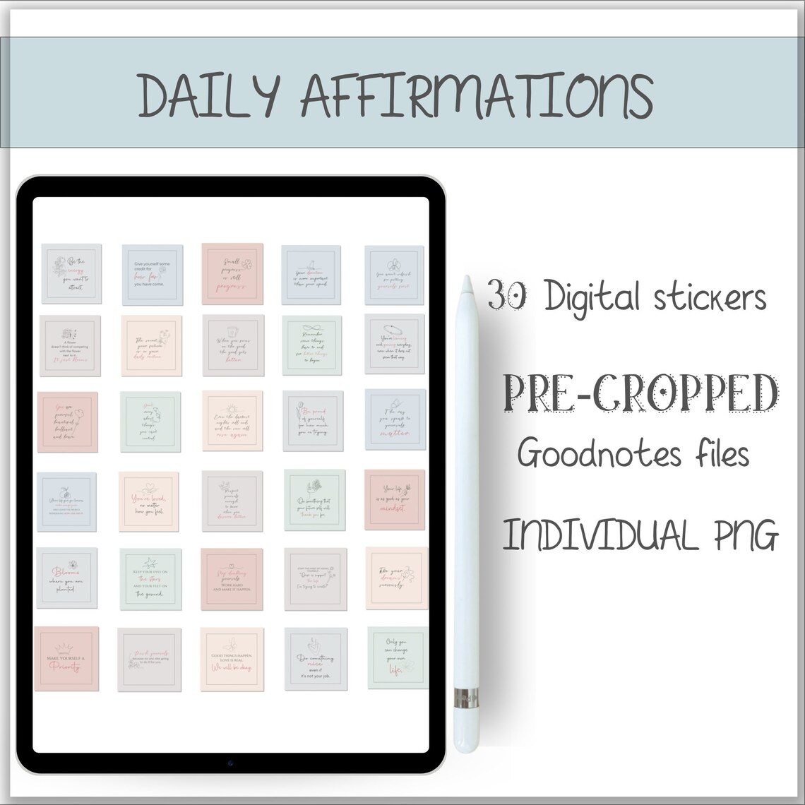 Daily Positive Affirmations, Digital Stickers for Goodnotes, Your ...