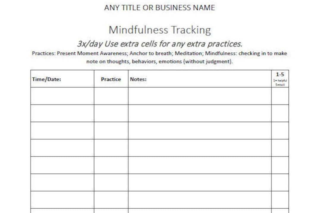 Mindfulness Tracking Handout to Increase Emotion Regulation - Etsy