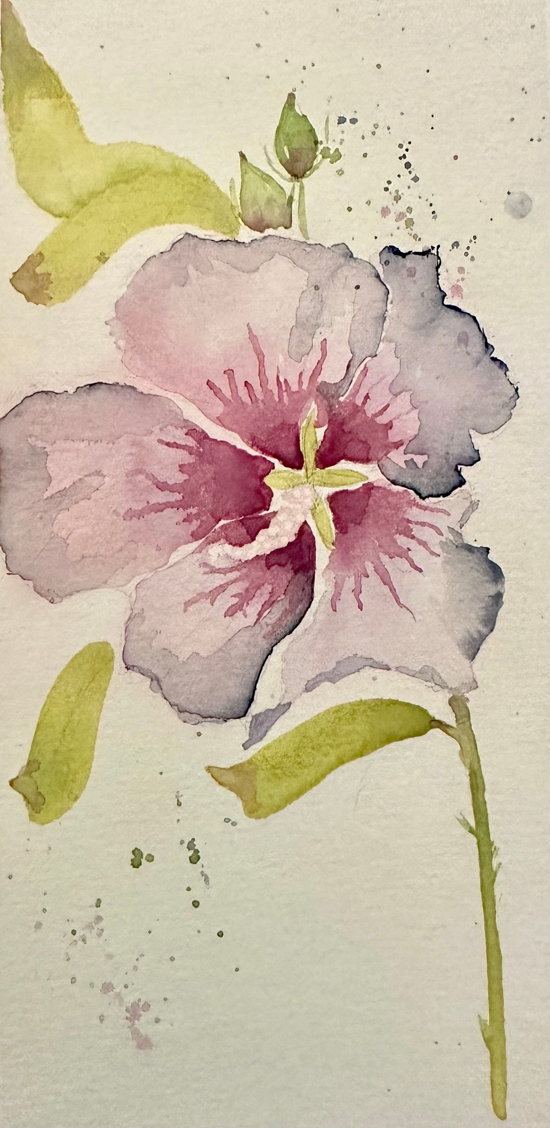 Watercolor Pastel Pink and Blue Flower Painting Original by Artist - Etsy