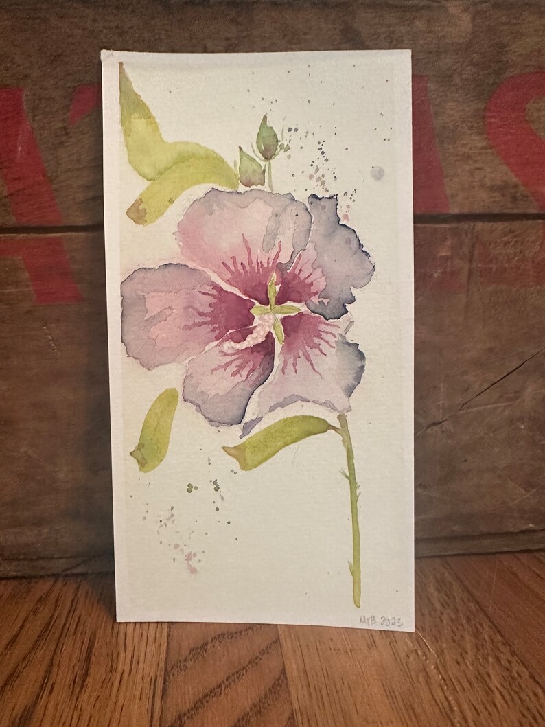 Watercolor Pastel Pink and Blue Flower Painting Original by Artist - Etsy