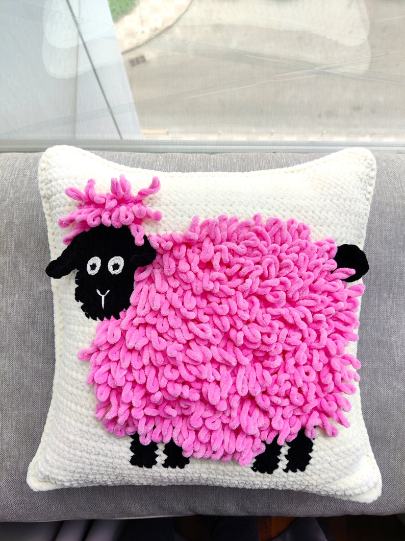Sheep Pillow Crochet Pattern Chart and Loop Stitch Tutorial Included ...