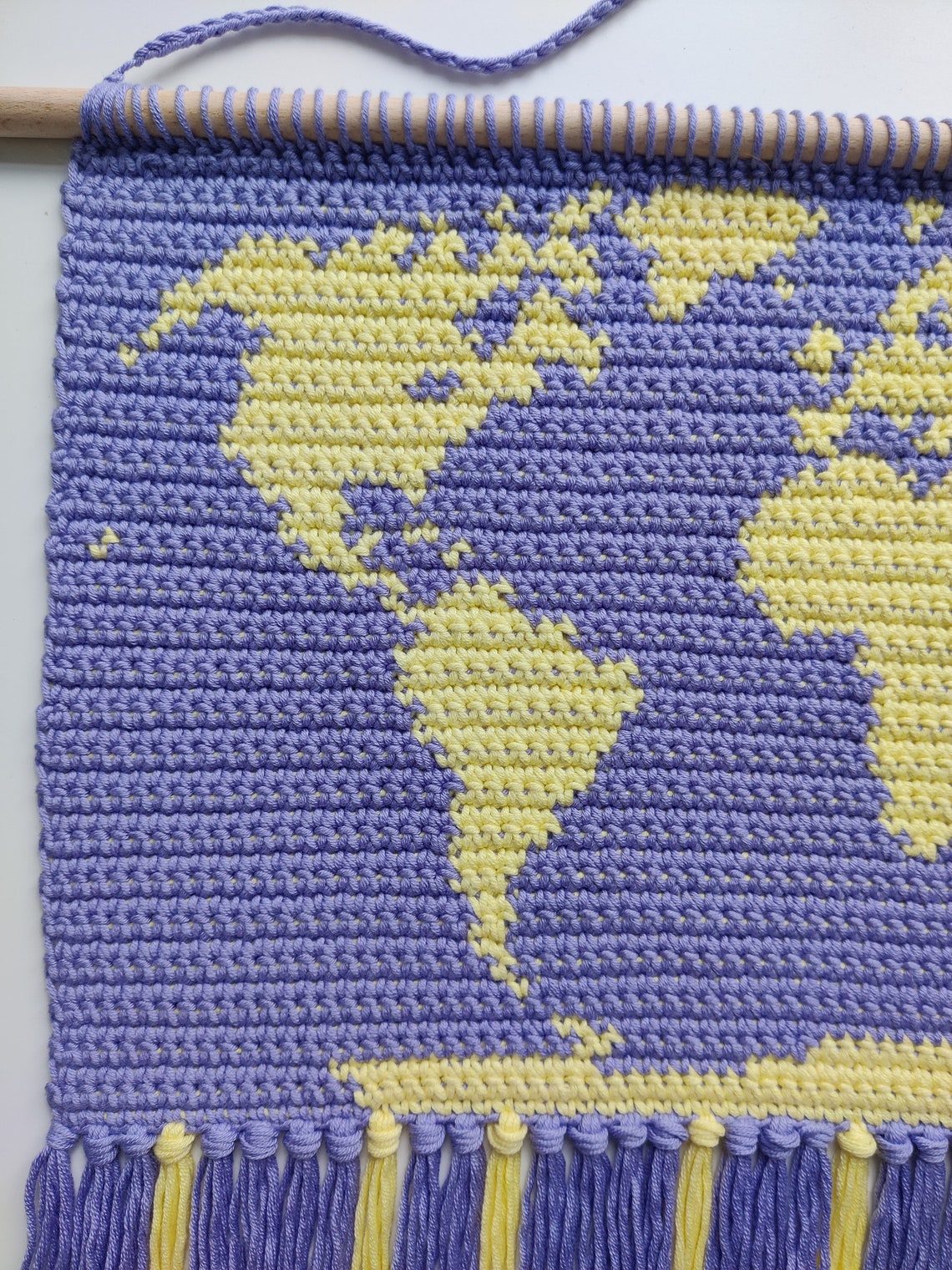 World Map Wall Hanging Crochet Pattern Chart Included. Crochet Wall Art ...