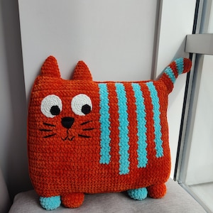 Striped Cat Pillow Crochet Pattern. Crocheted Cat Toy. Home Decor ...