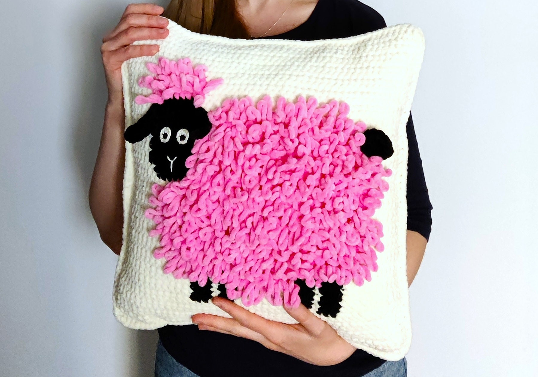 Sheep Pillow Crochet Pattern Chart and Loop Stitch Tutorial Included ...