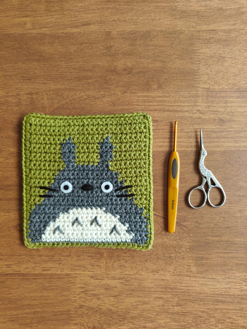Totoro Cup Coaster Crochet Pattern: Anime Square Mug Rug (PDF Tutorial ...