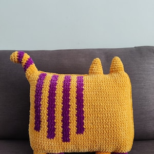 Striped Cat Pillow Crochet Pattern. Crocheted Cat Toy. Home Decor ...