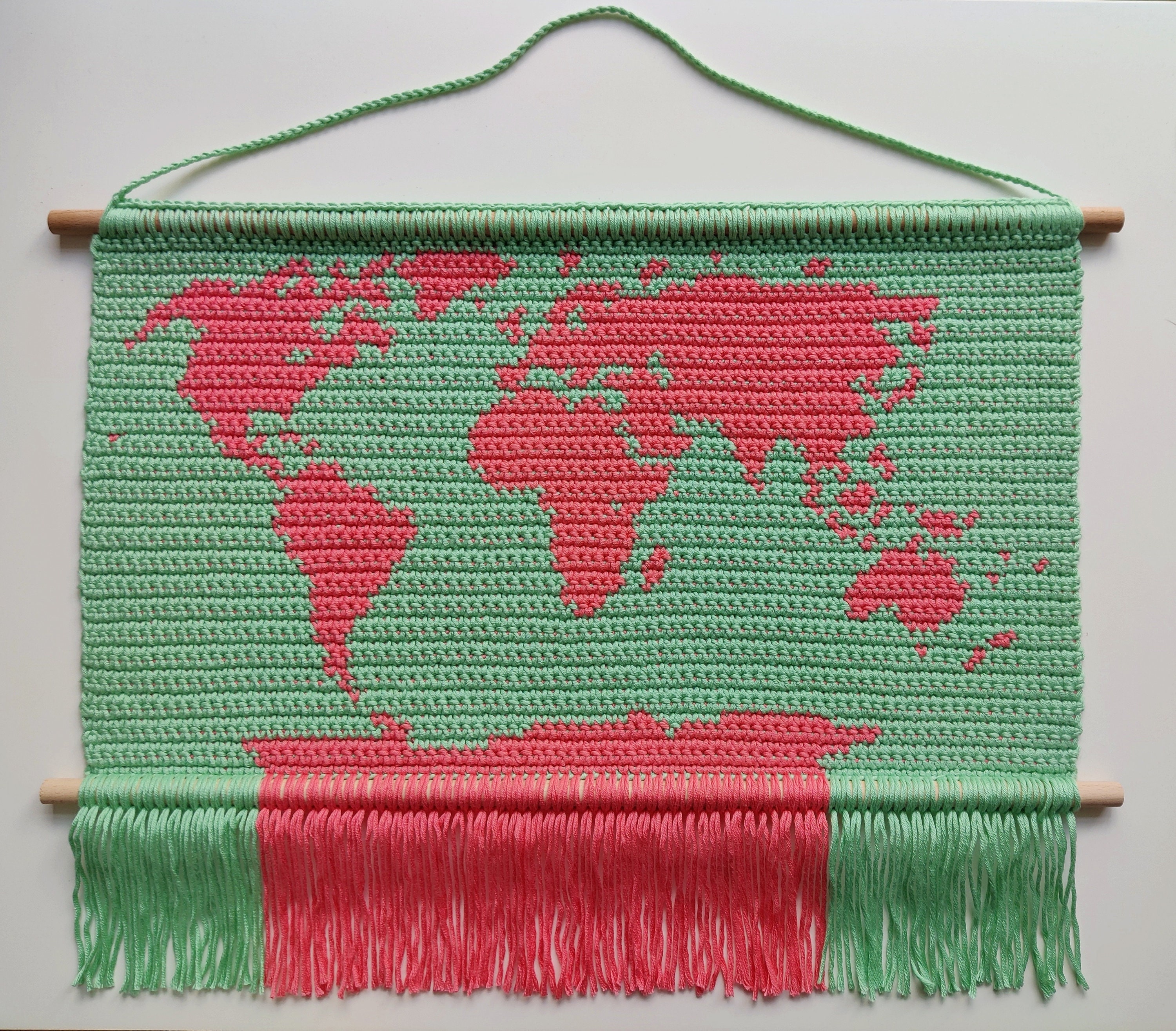 World Map Wall Hanging Crochet Pattern Chart Included. Crochet Wall Art ...
