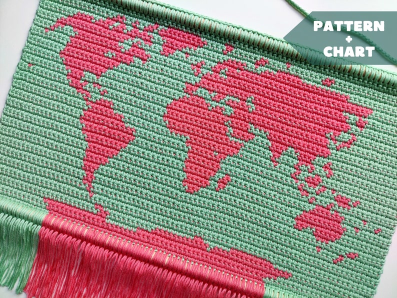 World Map Wall Hanging Crochet Pattern Chart Included. Crochet Wall Art ...