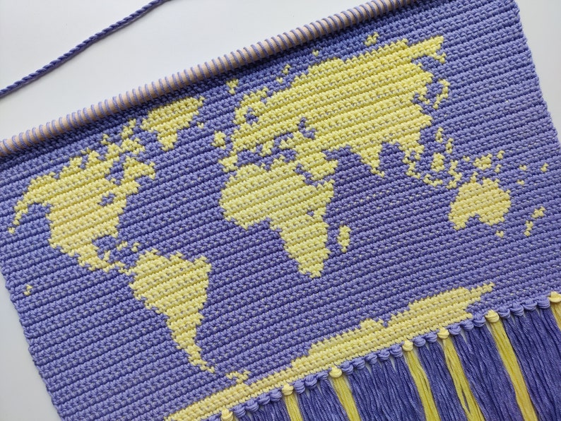 World Map Wall Hanging Crochet Pattern Chart Included. Crochet Wall Art ...