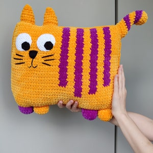 Striped Cat Pillow Crochet Pattern. Crocheted Cat Toy. Home Decor ...