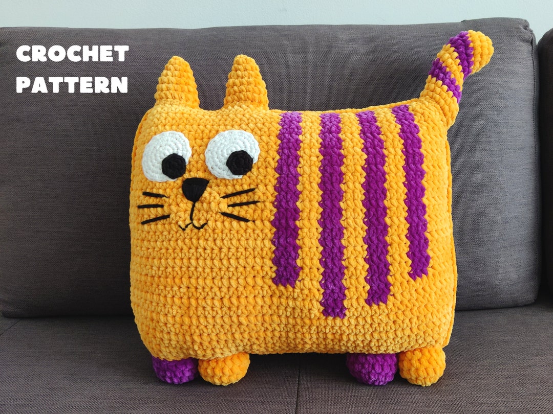 Striped Cat Pillow Crochet Pattern. Crocheted Cat Toy. Home Decor ...