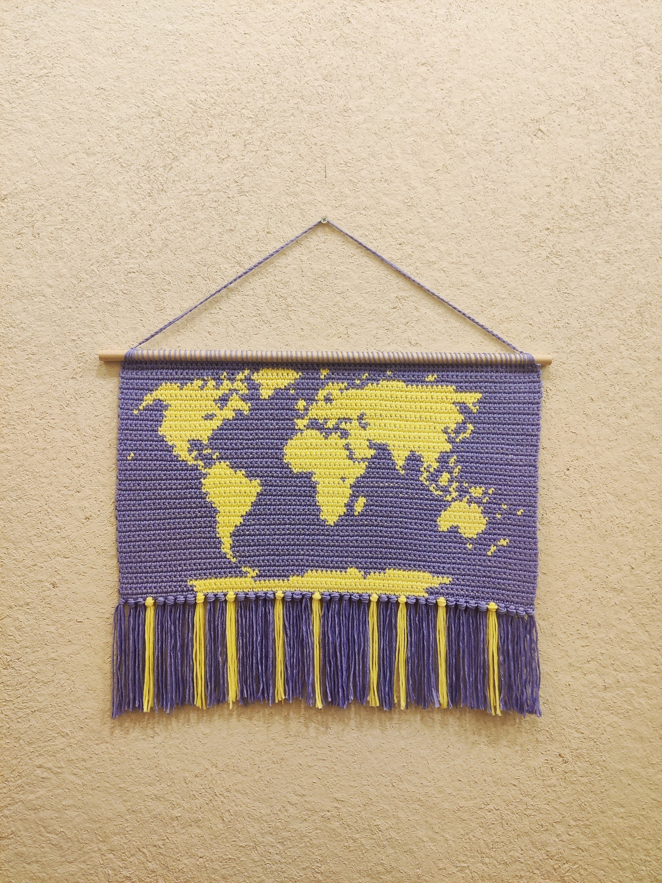 World Map Wall Hanging Crochet Pattern Chart Included. Crochet Wall Art ...