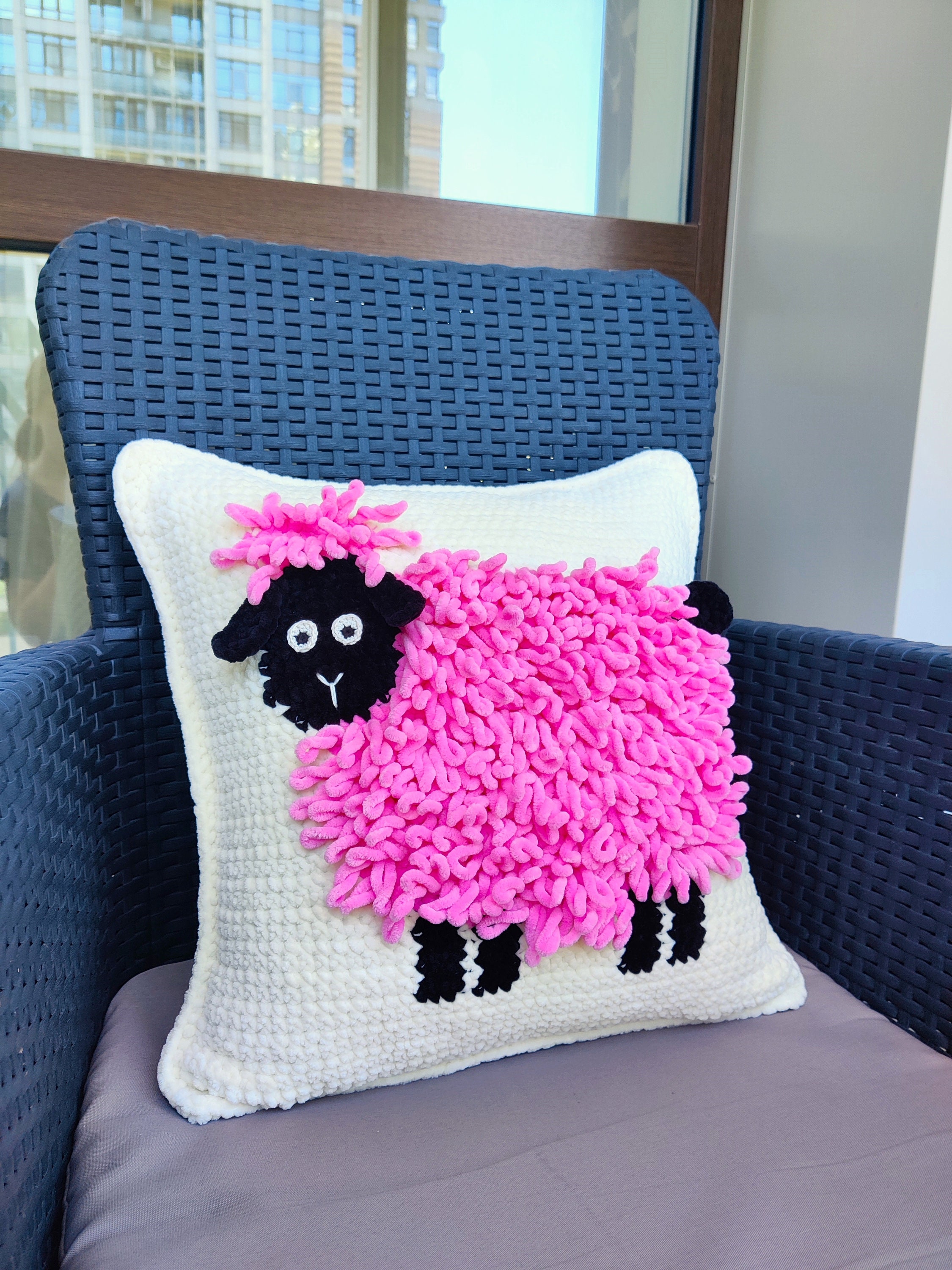 Sheep Pillow Crochet Pattern Chart and Loop Stitch Tutorial Included ...