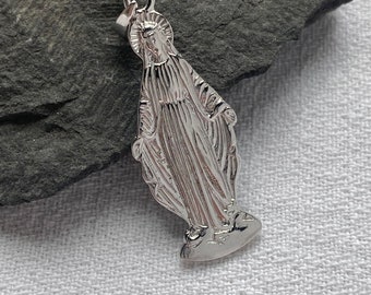 Sterling Silver Virgin Mary Pendant, Silver Oval Pendant, Religious ...