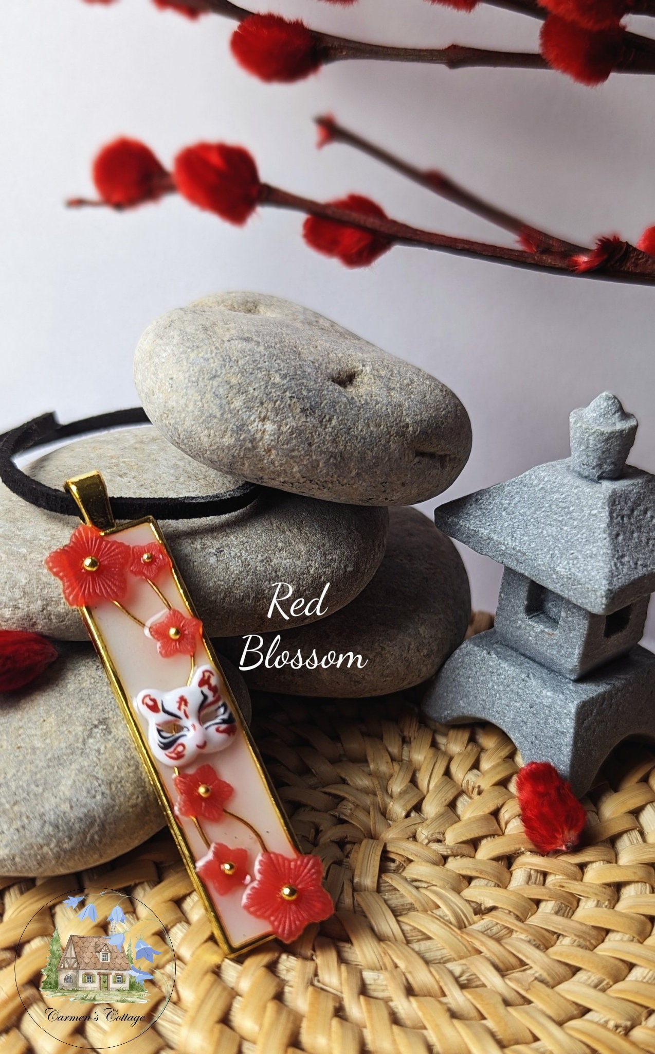 Japanese Style Resin Kitsune Fox Dragon Koi Fish Cherry Blossom Sakura ...